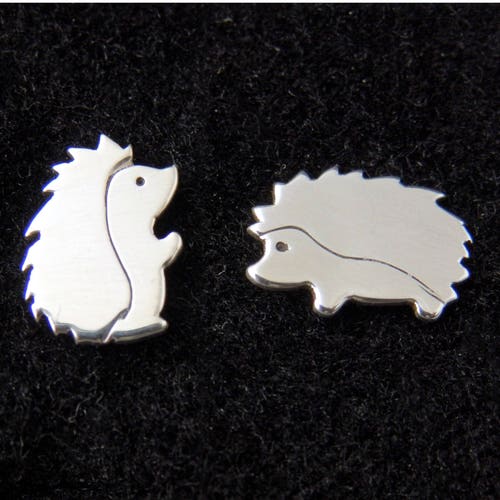 Little Silver Hedgehog Stud Earrings Porcupine Hedgehog - Etsy