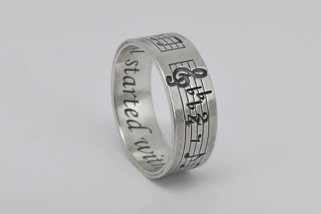 Sterling Silver Music Notes Ring, Handmade Custom Engraved Wedding Band ...
