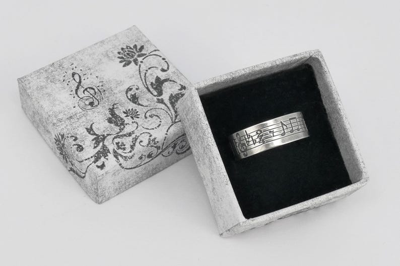 Sterling Silver Music Notes Ring, Handmade Custom Engraved Wedding Band ...