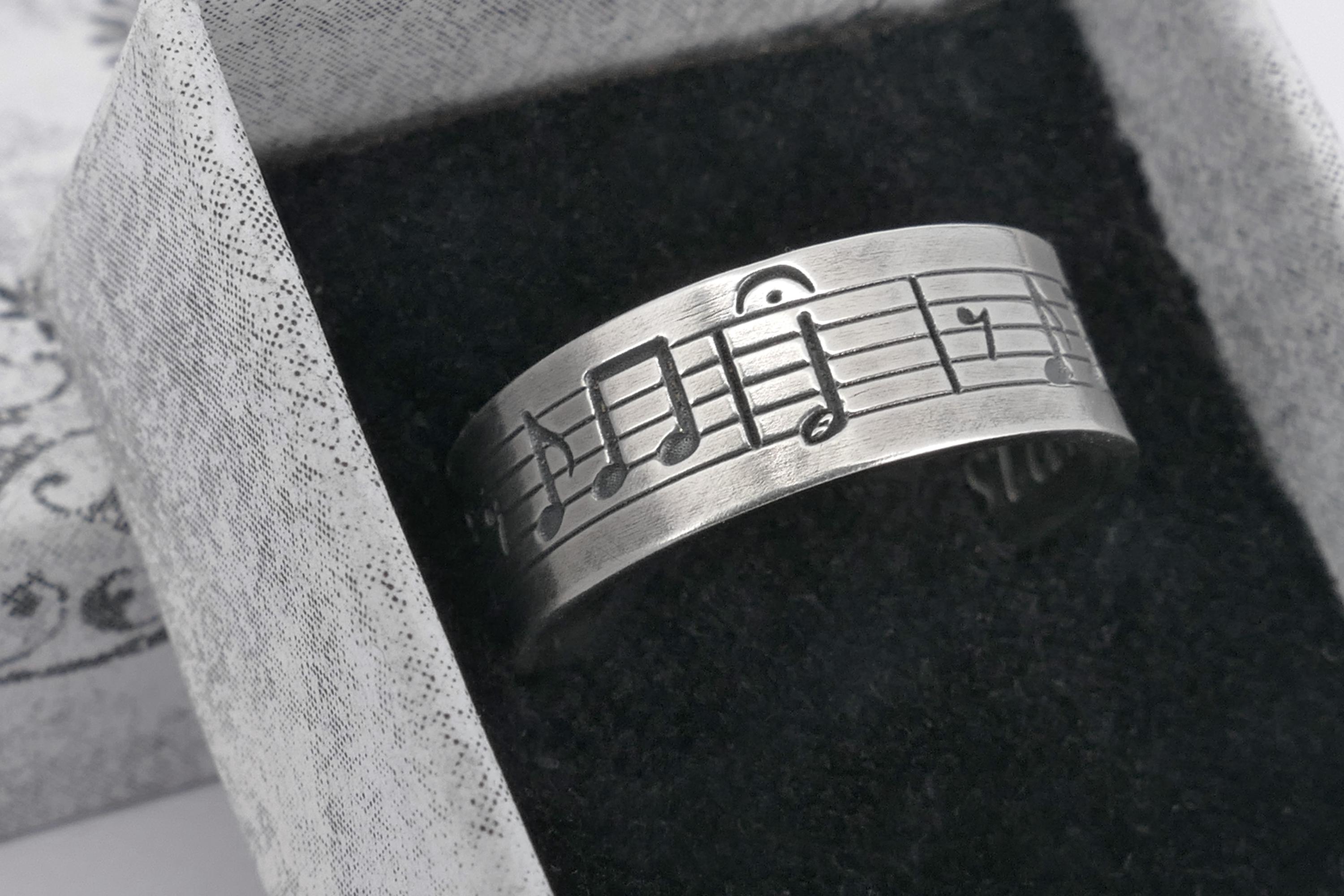 Sterling Silver Music Notes Ring, Handmade Custom Engraved Wedding Band ...