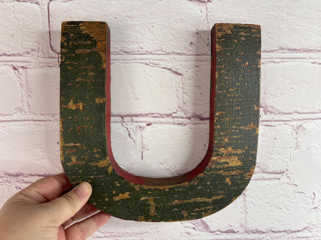 Antique Wooden Letter U, Trade Sign Letter U in Wood in Original ...