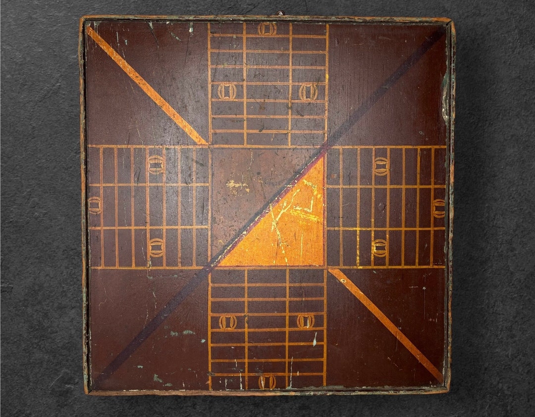 TARIFFS FREE * Antique Painted Parcheesi and Checkers Gameboard ...
