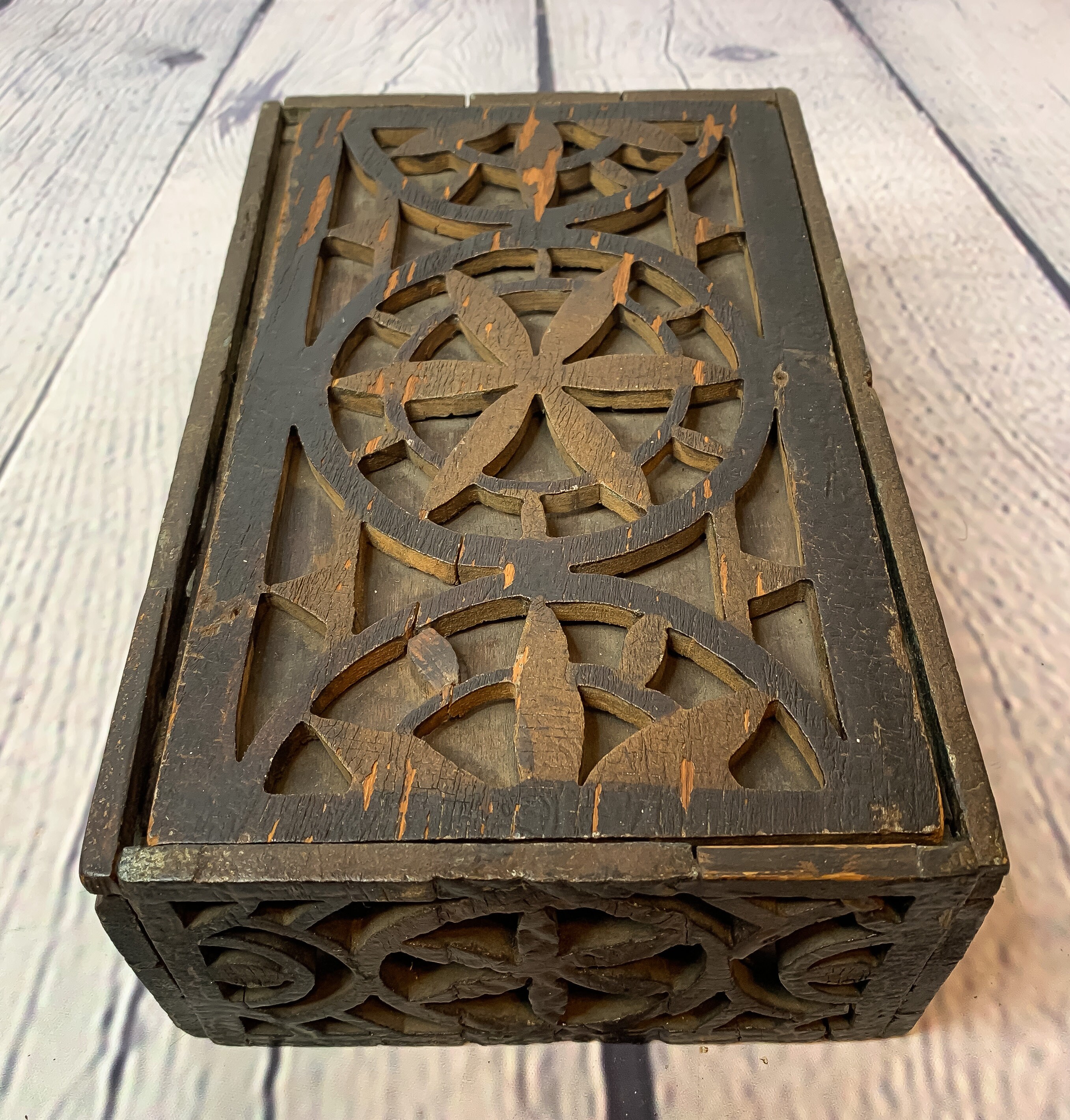 Antique Fretwork Document Box, Antique Folkart Wooden Box With ...