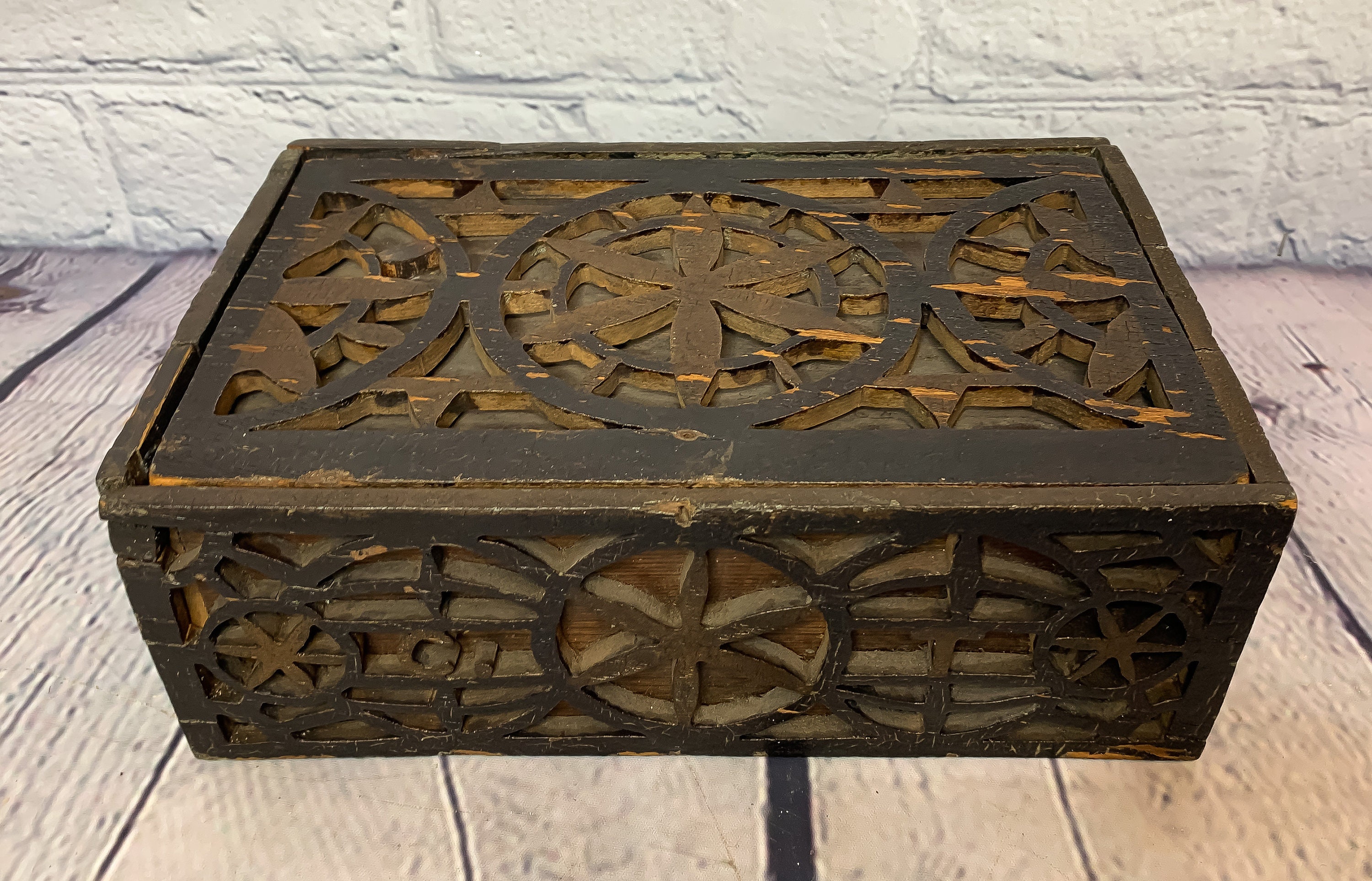 Antique Fretwork Document Box, Antique Folkart Wooden Box With ...