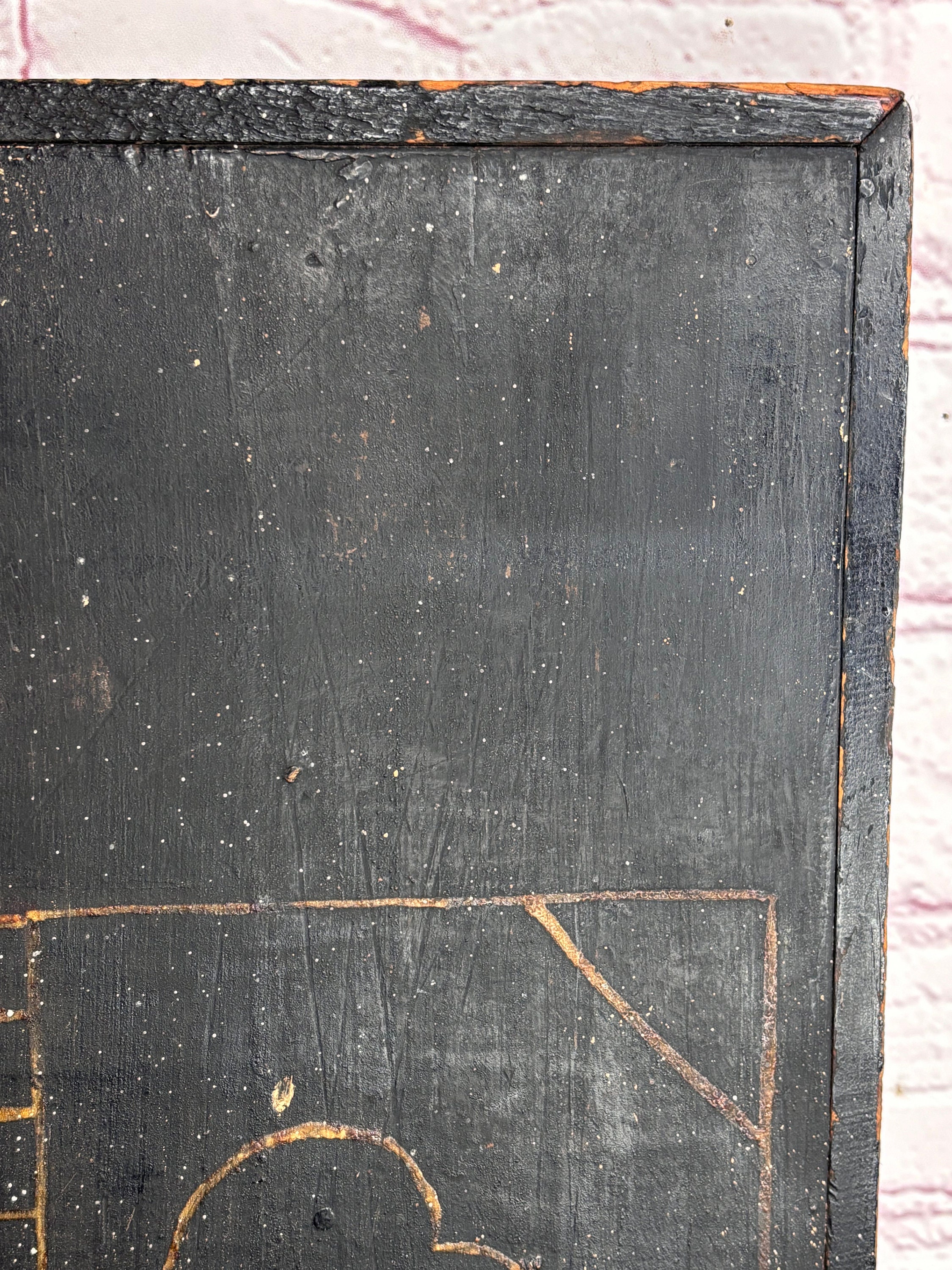 Antique Folk Art Parchesi and Checkers Gameboard in Wood and Original ...