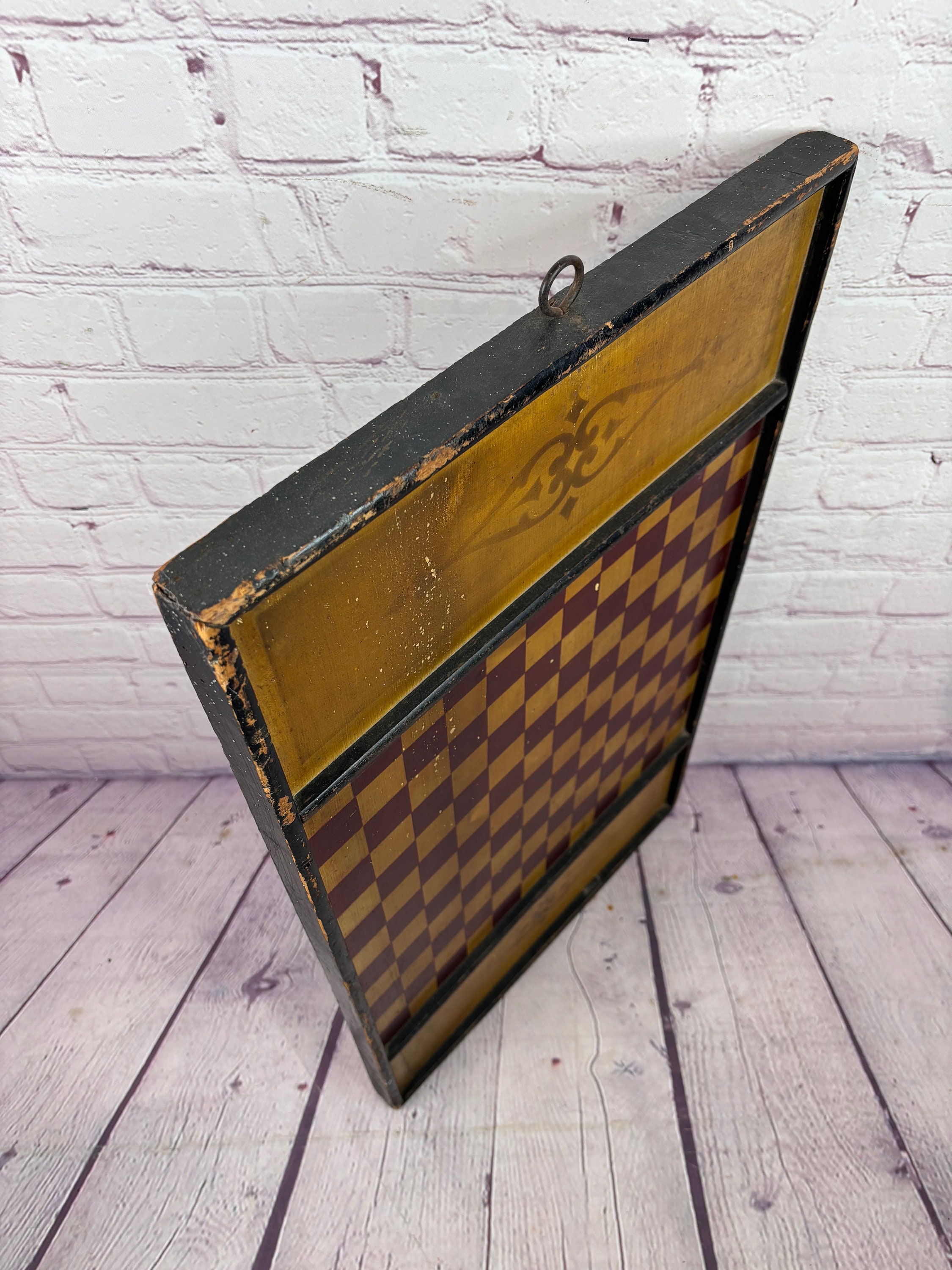 Antique Folk Art Parchesi and Checkers Gameboard in Wood and Original ...