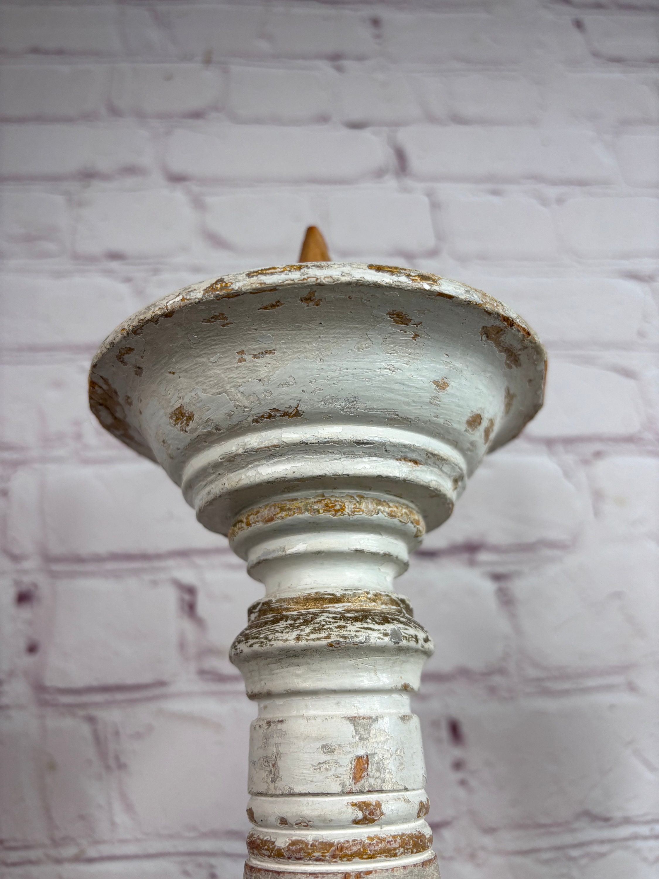 A Pair of Antique Wooden Church Candlesticks, Pair of Large Turned Wood ...
