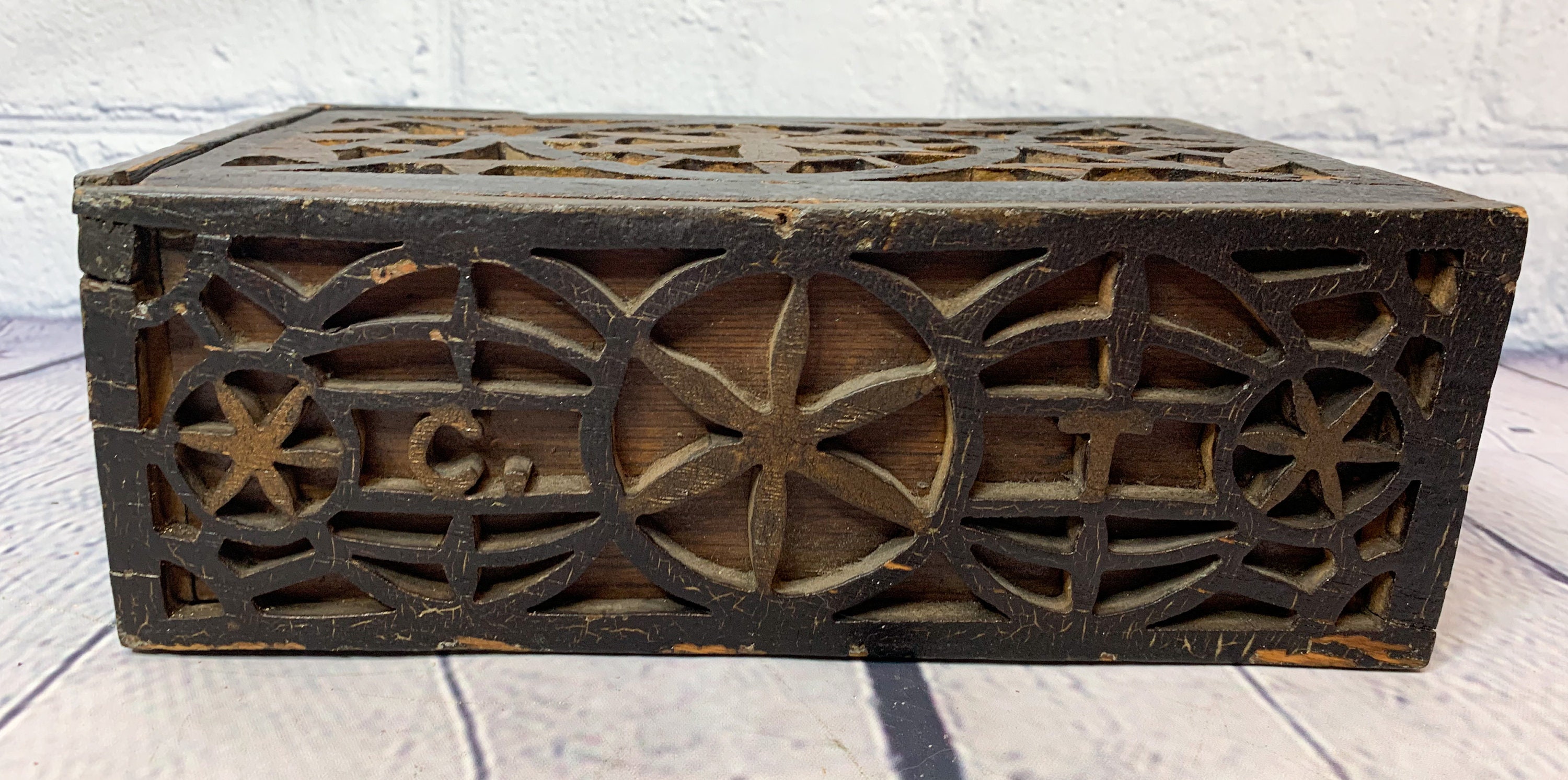 Antique Fretwork Document Box, Antique Folkart Wooden Box With ...
