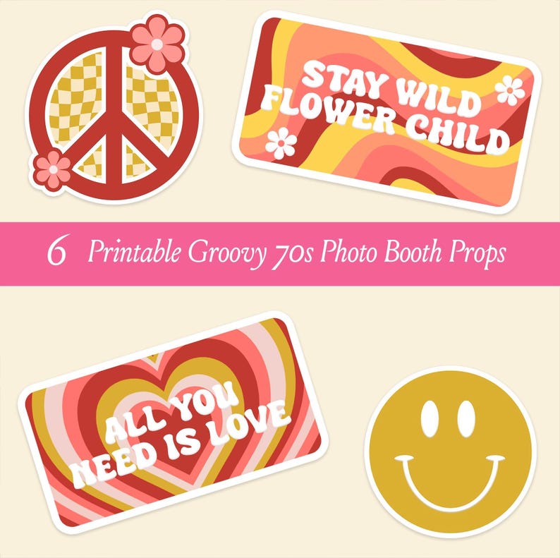 Groovy 70s Photo Booth Props: Retro Disco Party Decor (digital Download ...