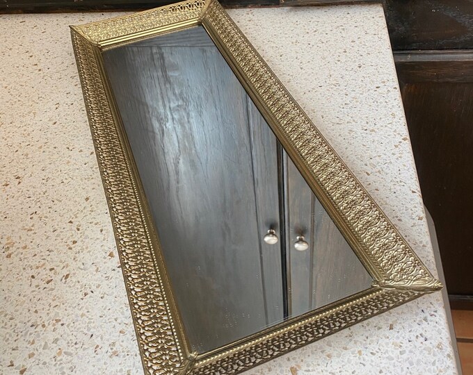 Long Rectangle Mirrored Tray. Gold Rim Very Long Rectangle Tray ...