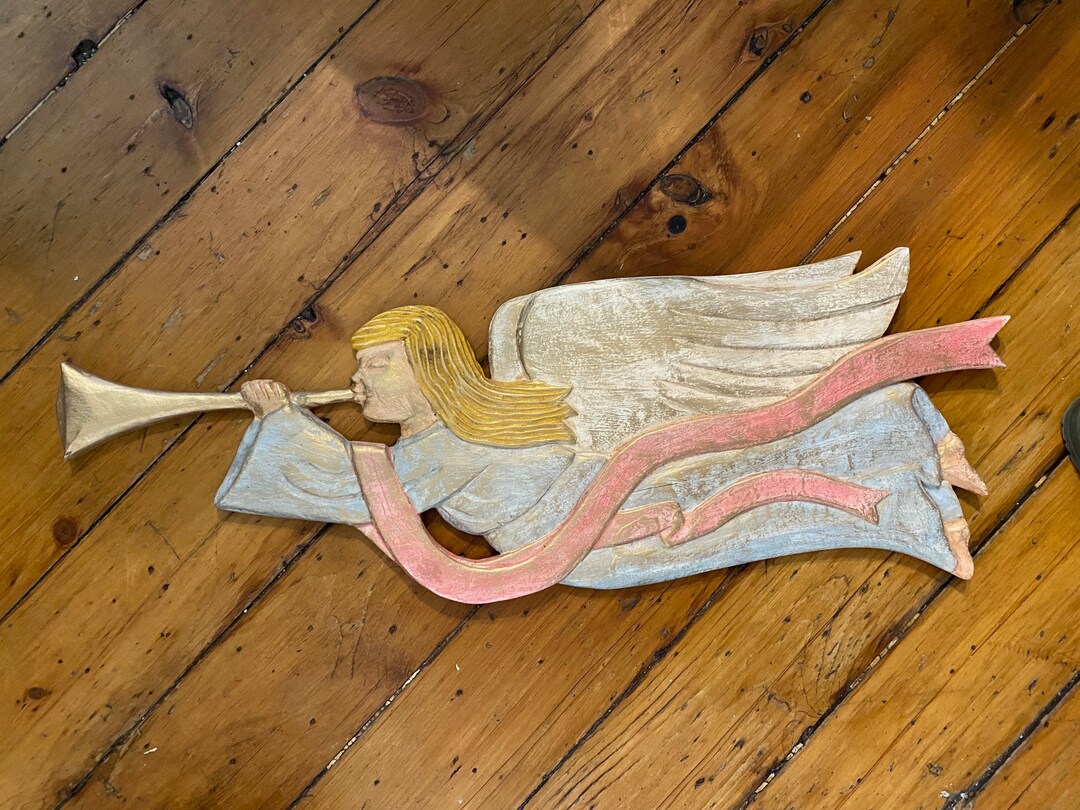 Large Wall Angel. Angel Playing Bugle. Angel Nursery Decor. Pastel Wall ...