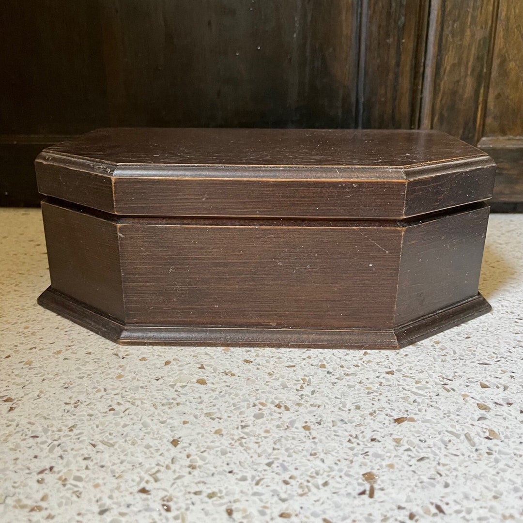 Dark Wooden Box. Hexagon Box With Mirror & 5 Storage Compartments ...