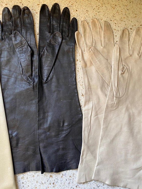 4 Pairs Vintage Gloves. Long Leather Gloves. Black, … - Gem