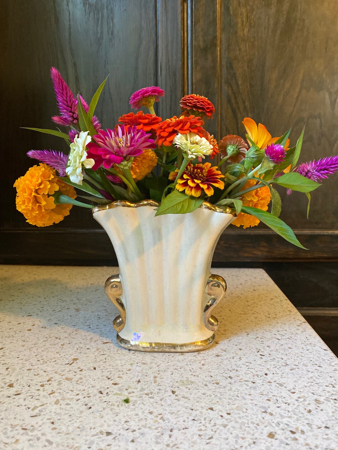 Hollywood Regency Vase. Pearlized Gold Vase. Hollywood Regency ...