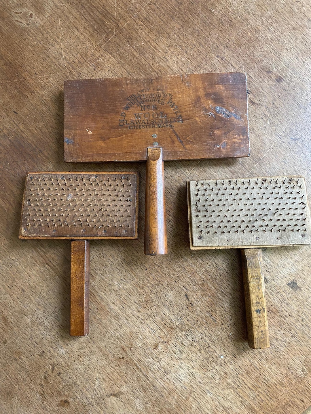 Handheld Wool Cards. Old Whittemore Wool Cards. Wood Wool Cards. Old ...