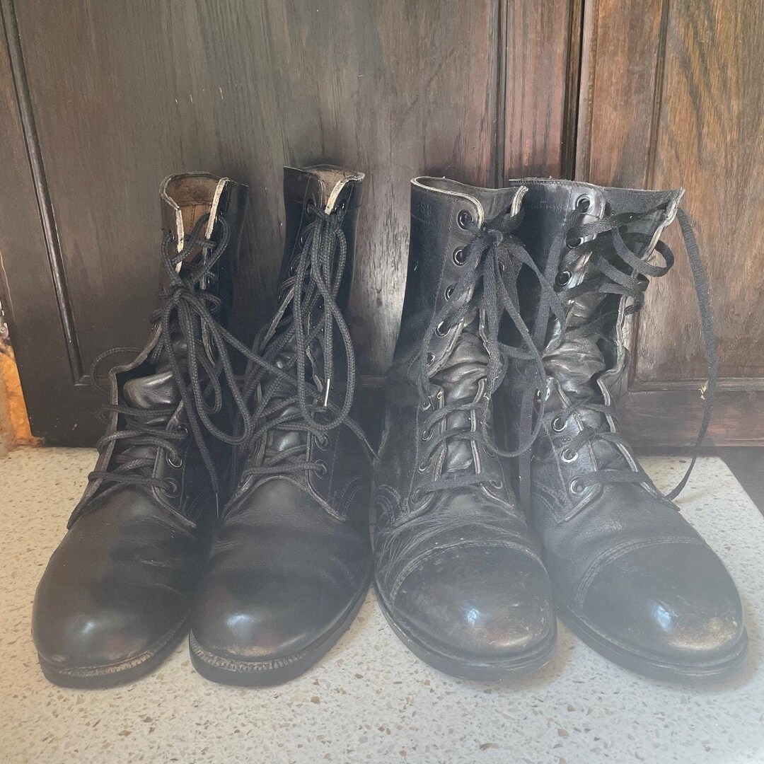 9R Black Combat Boots. Used War Boots. Black Leather Lace up Shoes ...