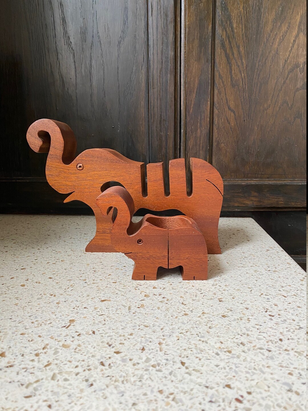 Interlocking Elephants. Wood Big Little Elephants. Animal Desk Decor ...
