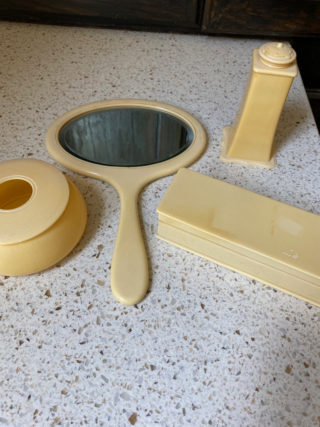 Celluloid Vanity Pieces. Vintage Celluloid Dresser/bath Decor. Powder ...