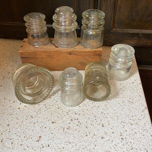 Clear Glass Phone Insulators. Hemingway Armstrong Insulators. Greenish ...
