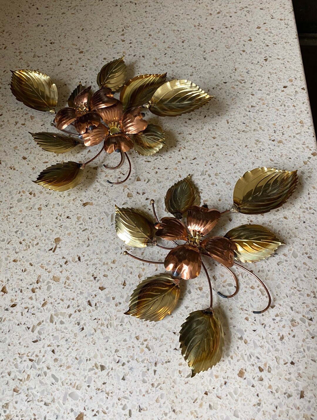 Metal Floral Wall Decor. Brass Copper Dogwood Wall Decor Small Space ...