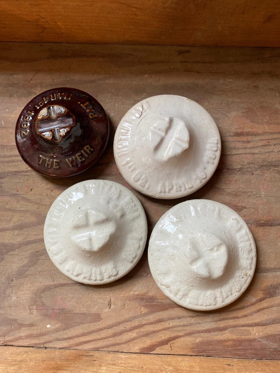 4 Stoneware Canning Jar Lids. Antiqueweir 1890s Canning Ceramic Lid ...