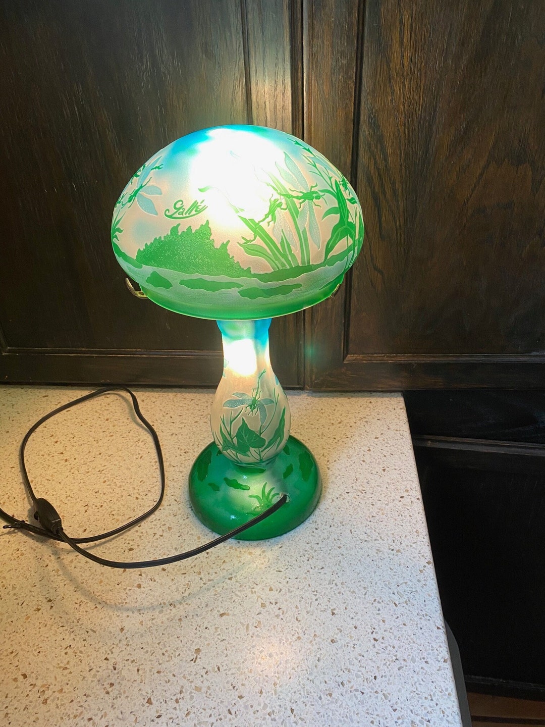Galle Style Glass Lamp. Vintage Swamp Green Blue Table Lamp. Dragonfly ...