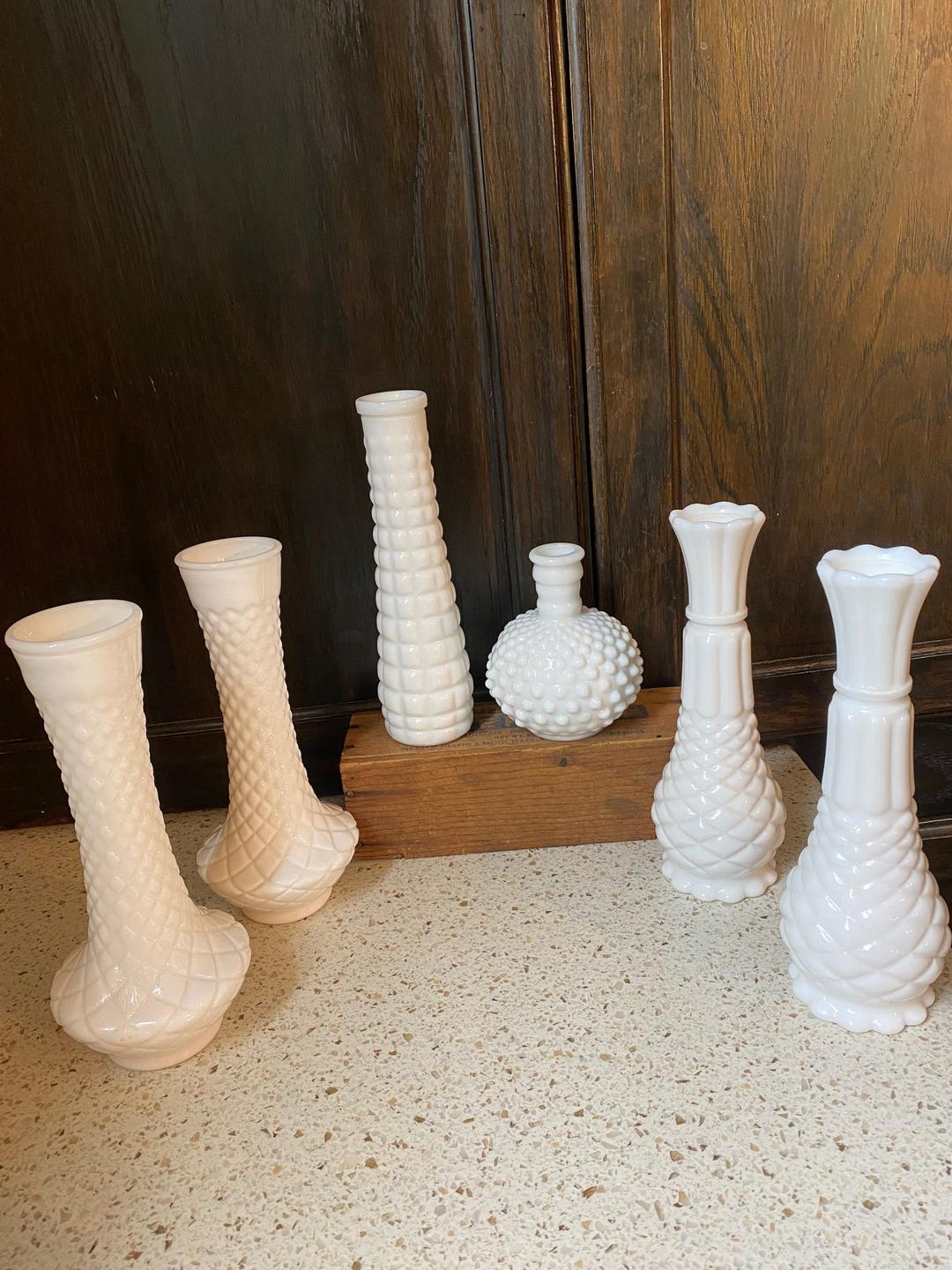 Milk Glass Vase. White Tapered Vase. Collectible Bud Vase. Geometric ...