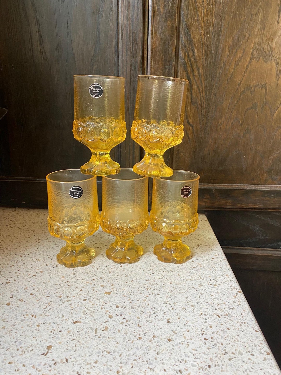 5 Franciscan Gold Goblets. Vintage Madeira Corn Silk Yellow/gold Footed ...