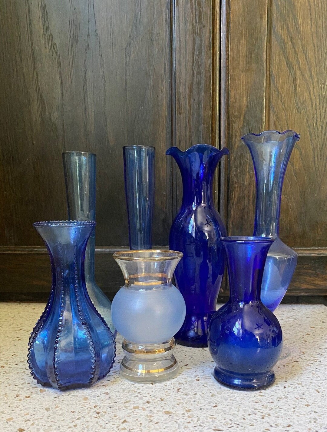 7 Blue Bud Vases. Cobalt Azure Vintage Vases. Vintage Glass Vases ...