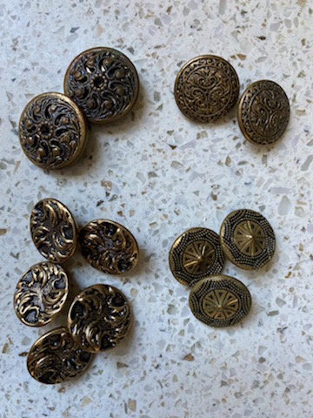 Gold Ornate Buttons. Vintage Gold Shank Round Buttons. Different Sets ...