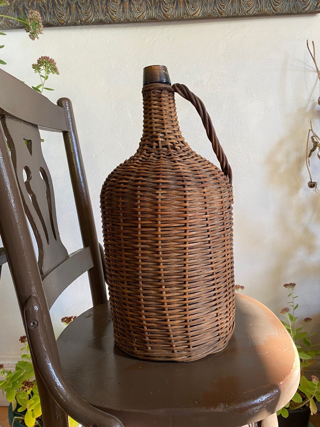 Large Demijohn Bottle. Wicker Wine Jug. 17 Inches Tall X 8.5 Inches ...