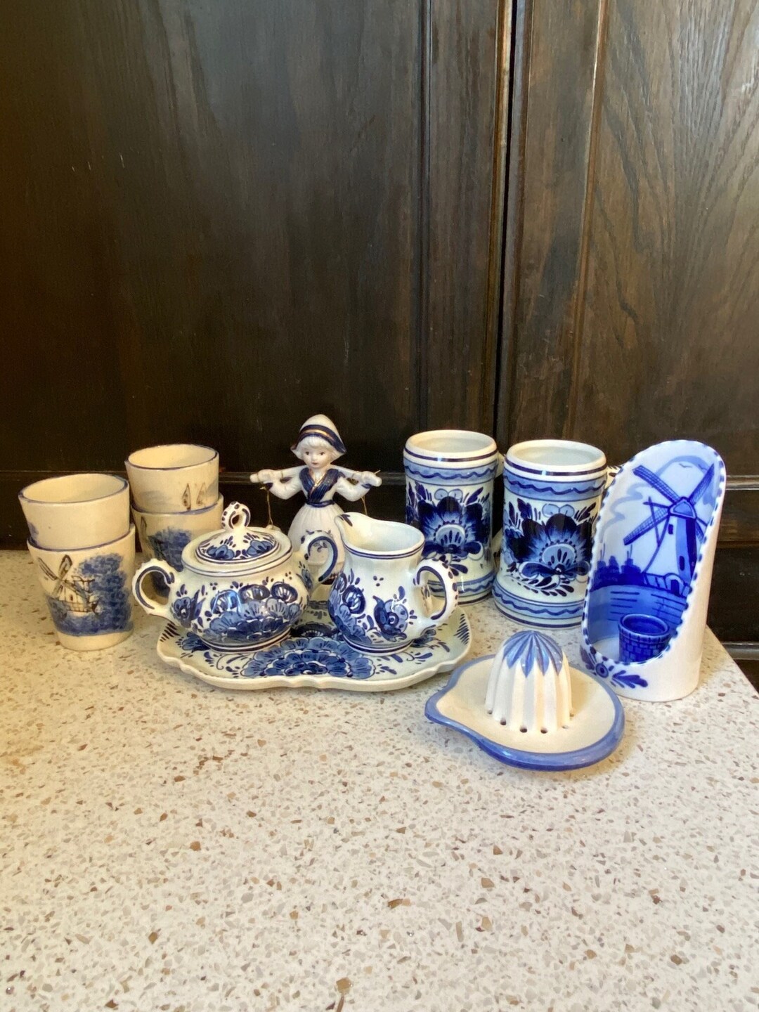 Lot Delft Pieces. Cream/sugar. Delft Dishes, Cups, Bell, Cream Sugar ...