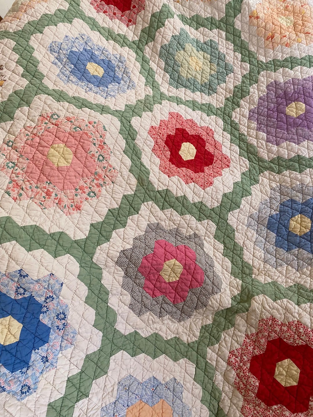 Vintage Pastel Quilt. Vintage Quilt in Green, Blue, Pink, and Purple ...