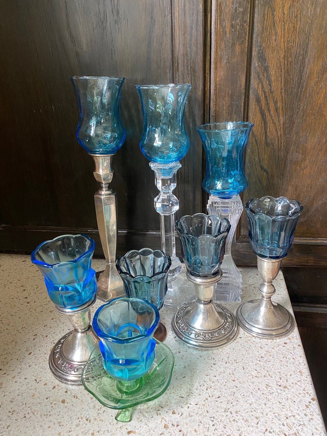 11 Vintage Blue Votives. Blue Glass Votive Cups. Mix Match. Retro ...