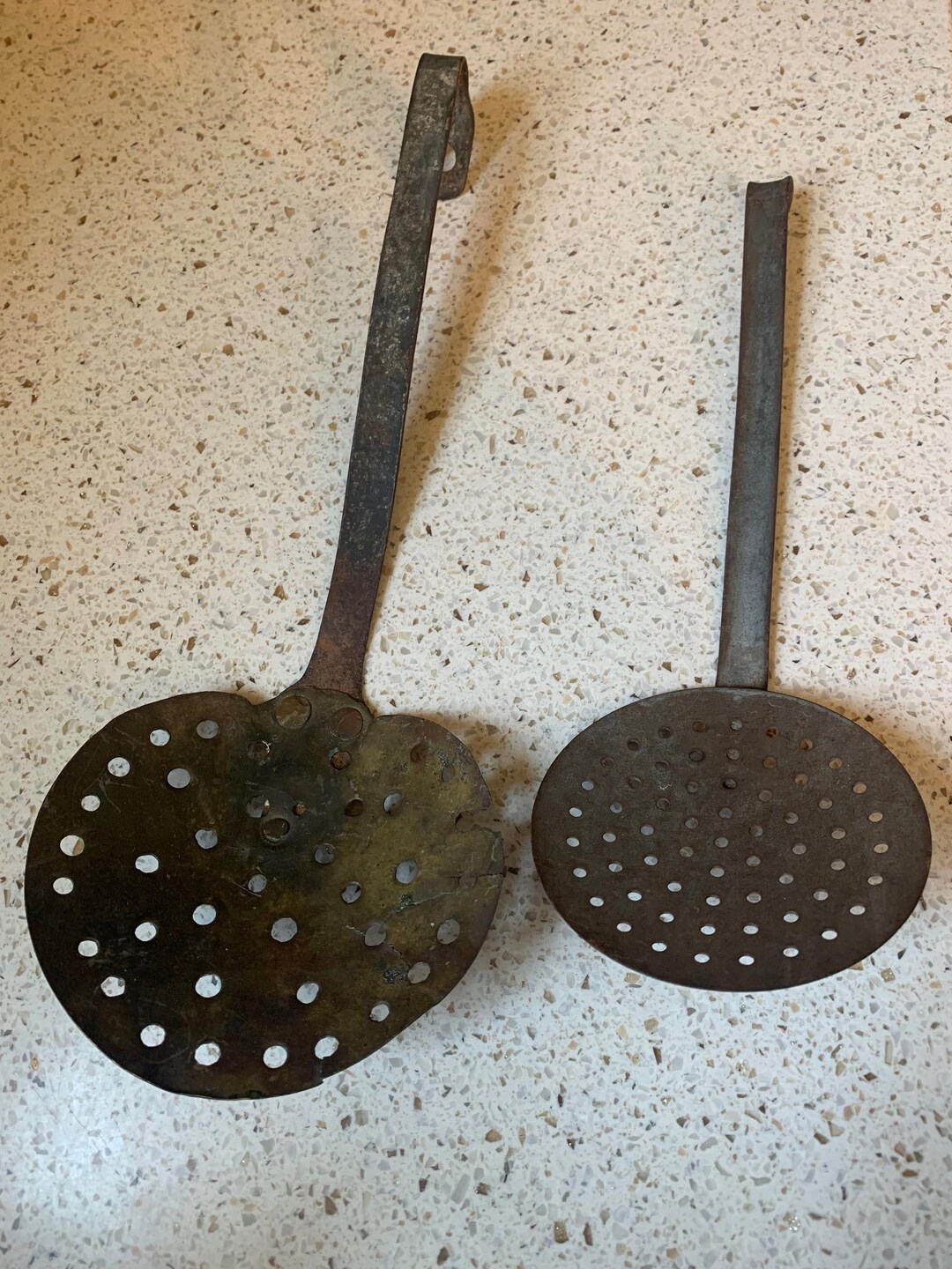 Old Hanging Ladle. Antique Slot Cook Spoon. Distress Slotted Spoon. Old ...