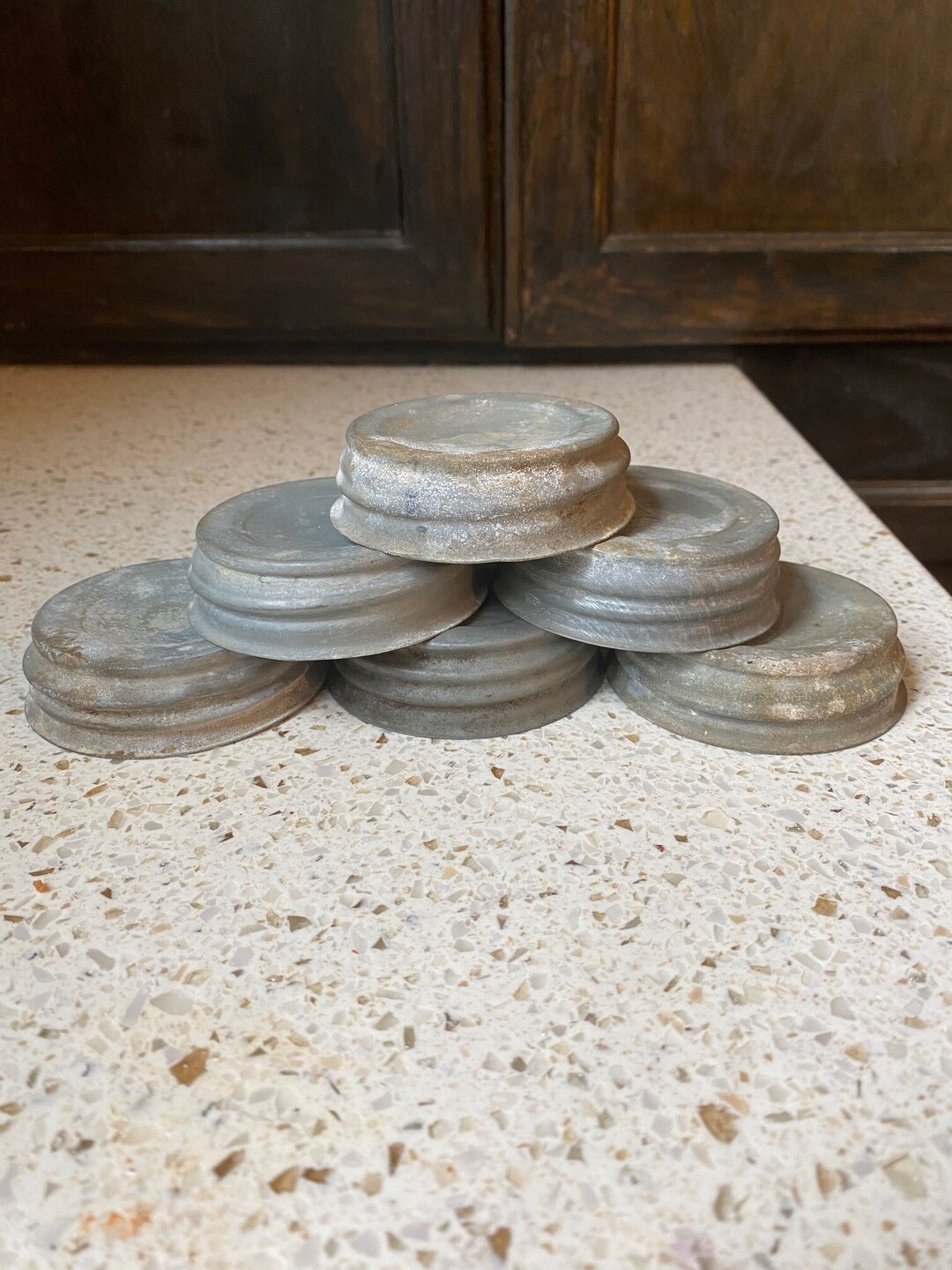 6 Mason Jar Lids. Porcelain Lined Zinc Lids. Old Mason Ball Jar Lids ...