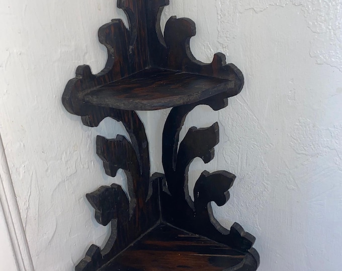 2 Shelf Corner Shelf. Vintage Wood Cut Out Shelf. Small Old Corner ...