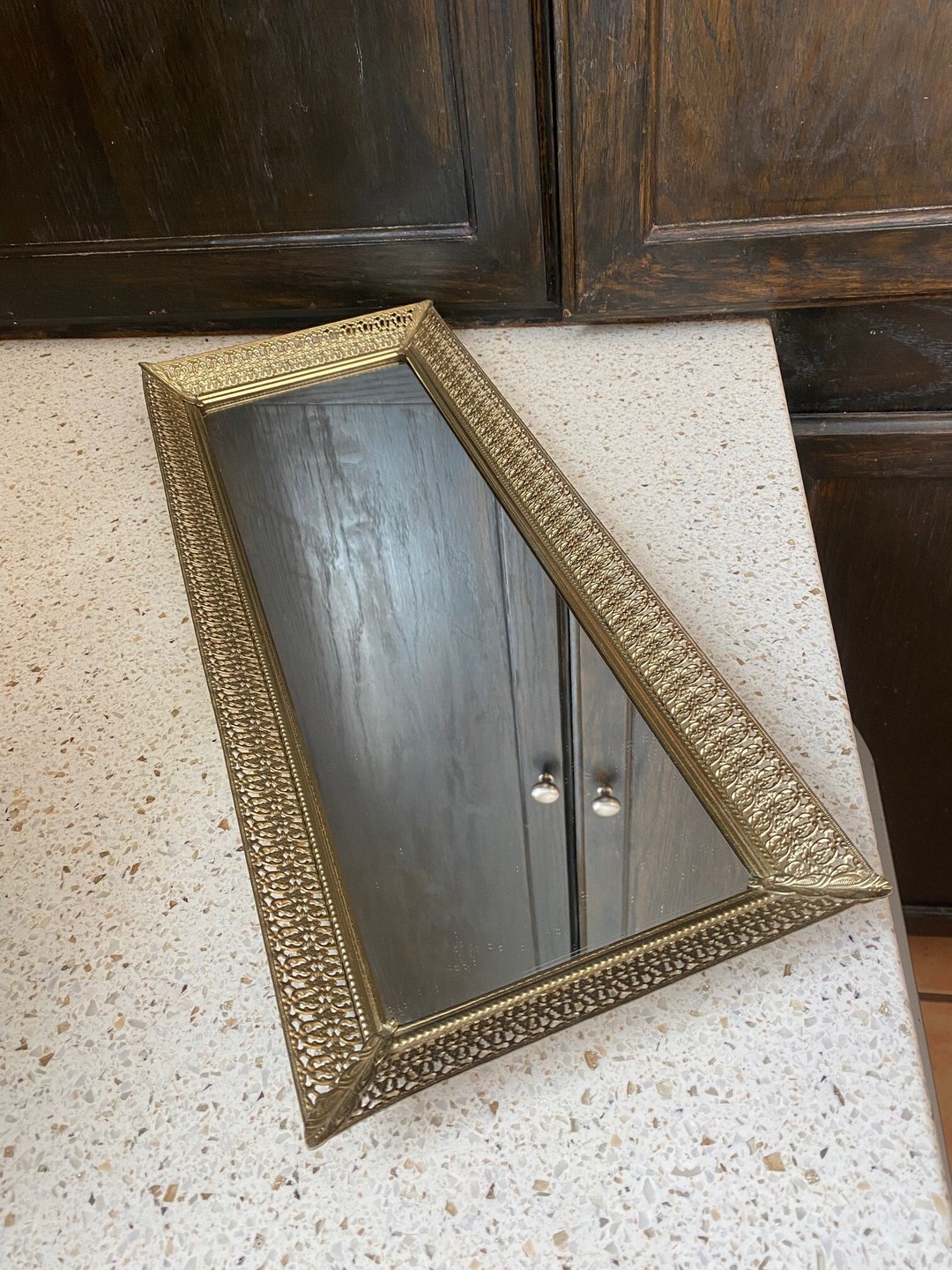 Long Rectangle Mirrored Tray. Gold Rim Very Long Rectangle Tray ...