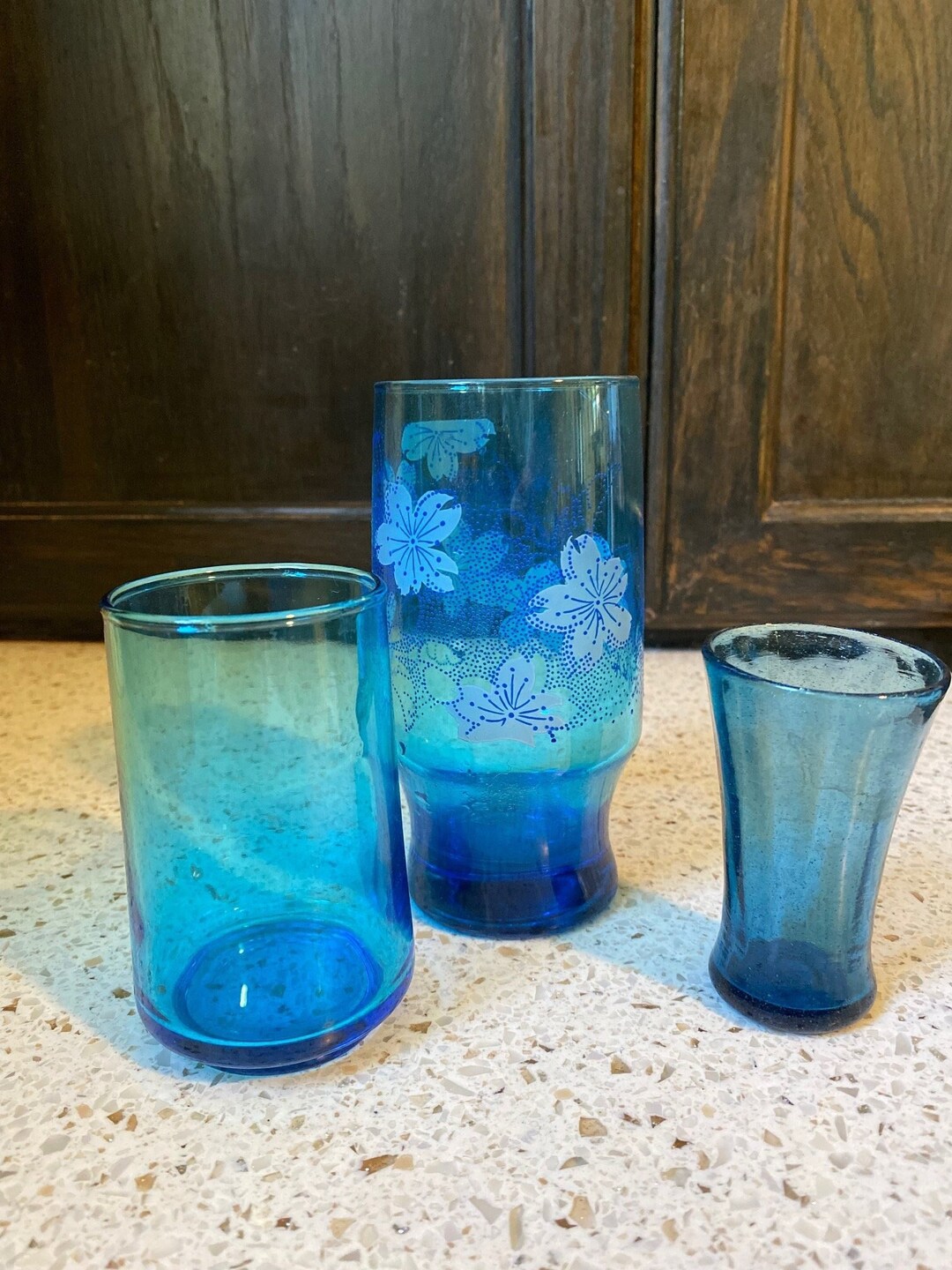 3 Azure Glasses. Aqua Floral Glass. V-shaped Glass. Clear Orange Juice ...