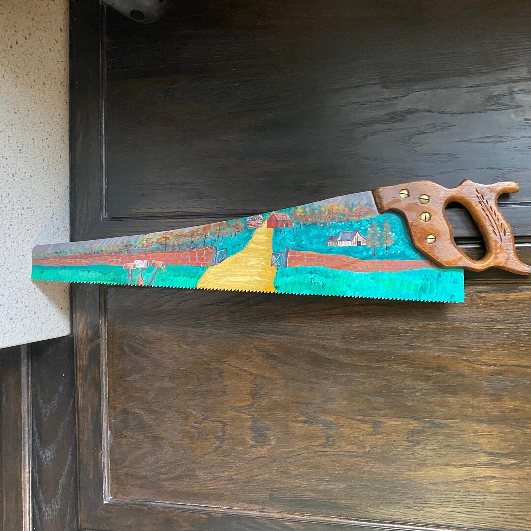 Hand Painted Saw. Saw Blade Painted Scene. Rural Country Scene. Long ...