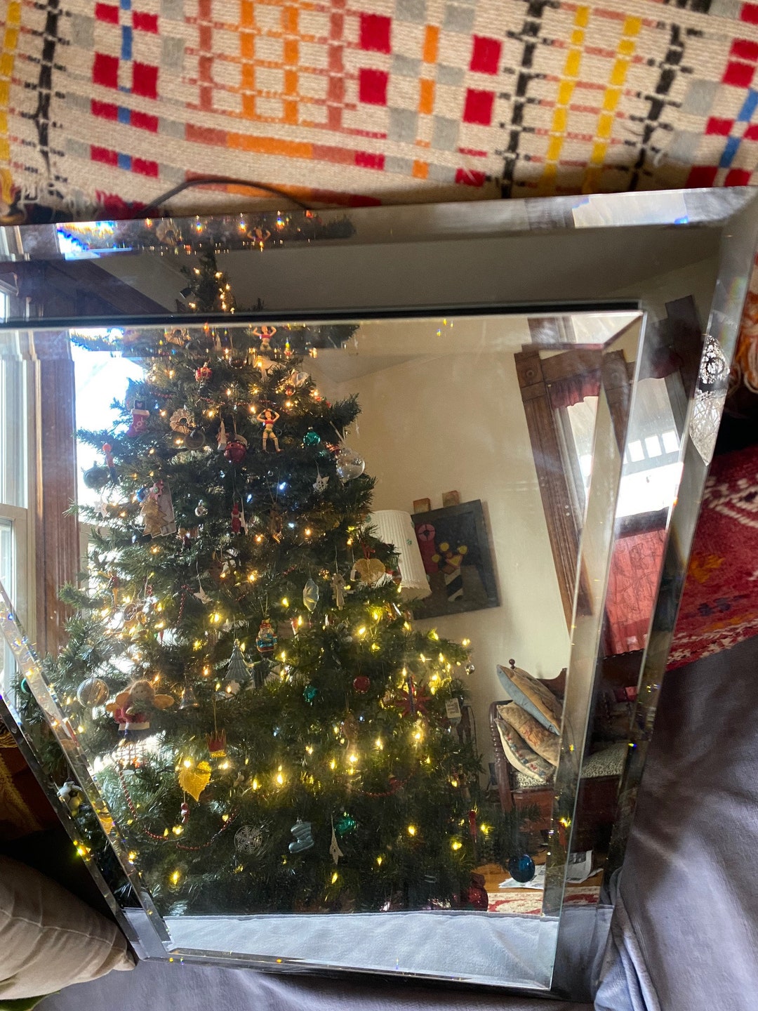 Double Beveled Wall Mirror. Vintage Rectangular Mirror. Wall Mirror W 2 ...