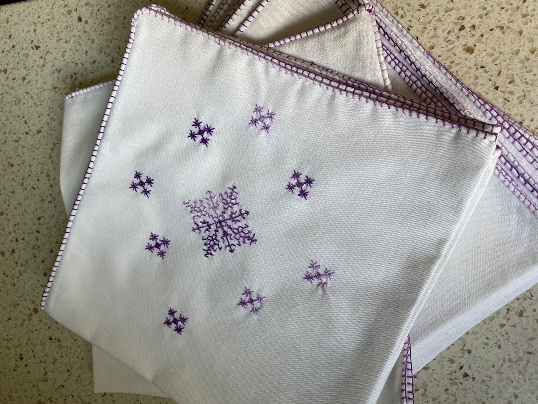 12 Cross Stitch Napkins. Hand Stitch Lavender Napkins. Hand Stitched ...