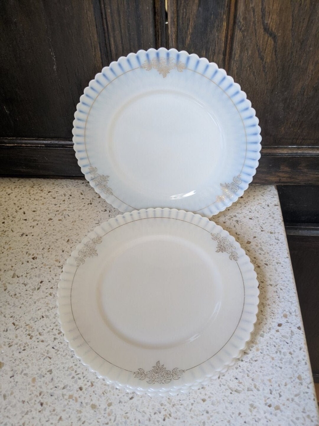 4 Translucent Plates. Tinted Scalloped Glass Plates. Vintage Floral ...