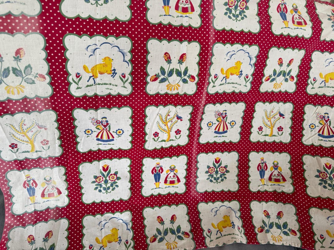 Retro Dutch Fabric. Dutch Folk Art Theme Fabric. 30 X 36 Tablecloth ...