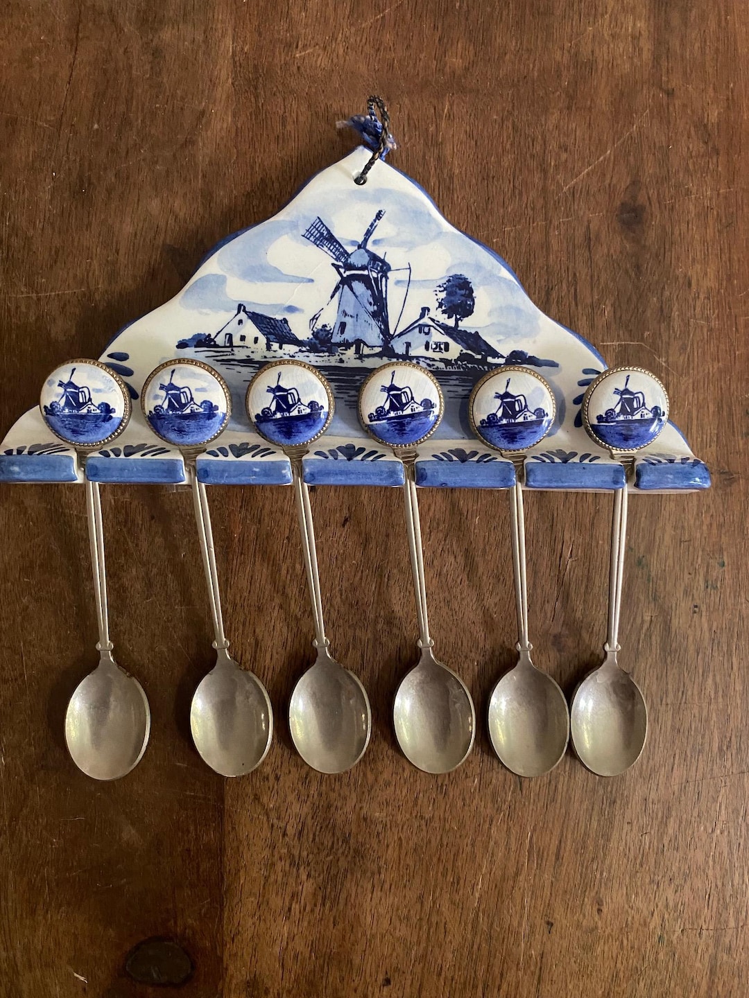 Delfts Wall Spoon Holder W Spoons. Vintage Hand Painted Dutch Wall ...