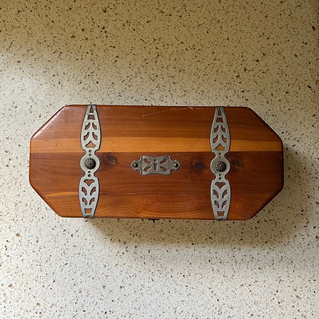 Wooden Octagon Box With Metal Details. Oblong Treasure Chest/box With ...