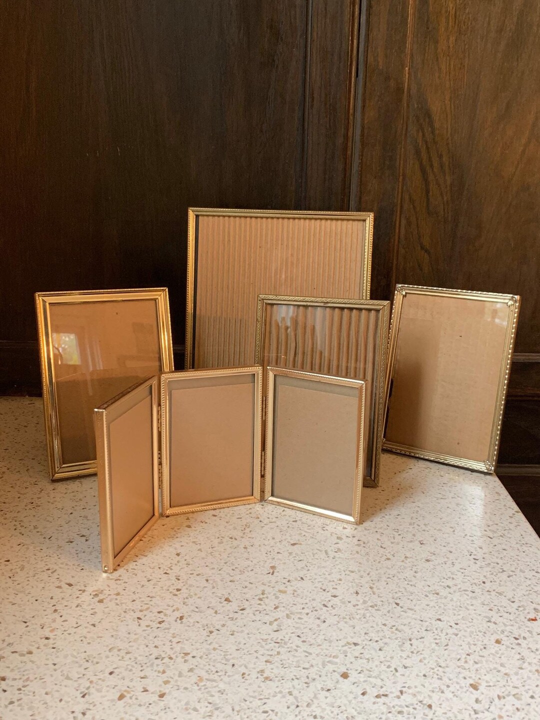 7 Small Gold Frames. Old Standing Gold Ornate Frames. Metal Old Small ...