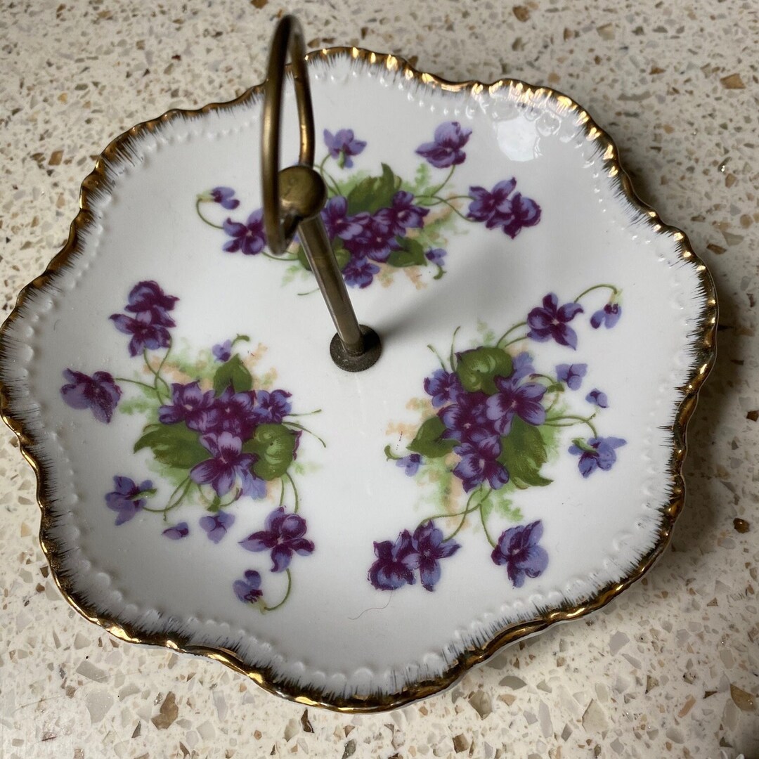 Lefton Tidbit Dish. Violets Dish Metal Holder. Candy, Bon Bon, Jewelry ...