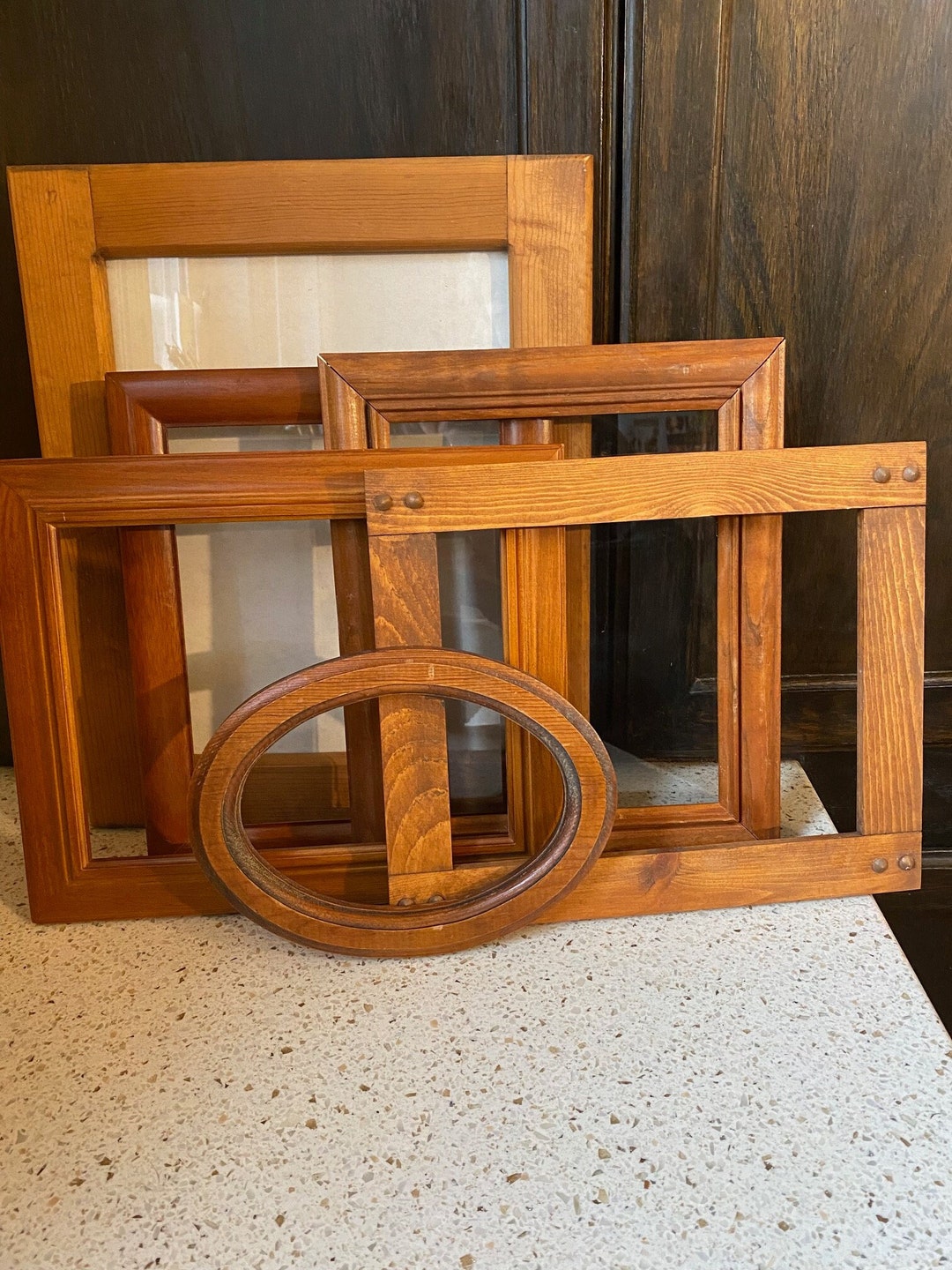 6 Simple Wood Frames. Vintage Plain Oak Vintage Frames. Oval, Handcrafted, Simple, Plain Frames ...