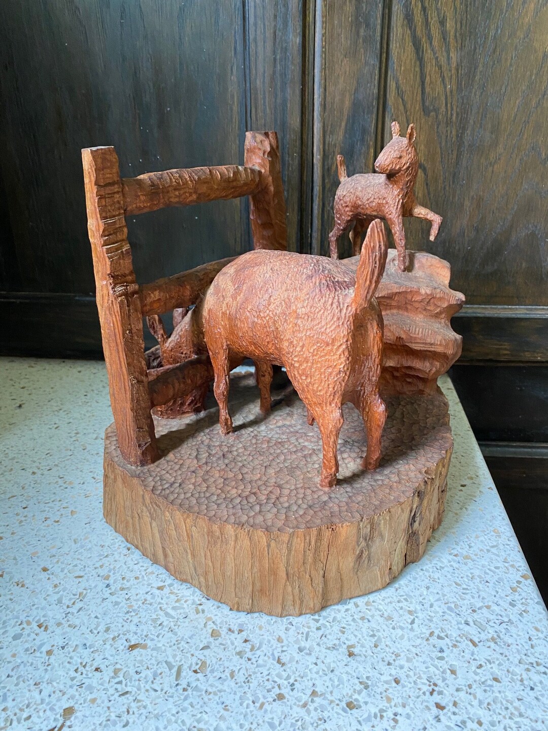 Carved Animals Sculpture. Wood Farm Animal Sculpture. Hand Carved Goat ...